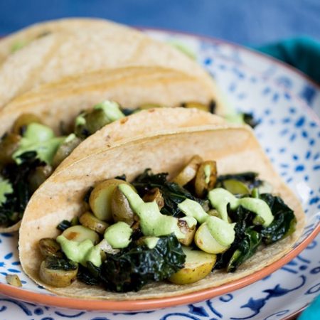 Kale Potato Tacos with Cilantro Cream Sauce « Dora's Table